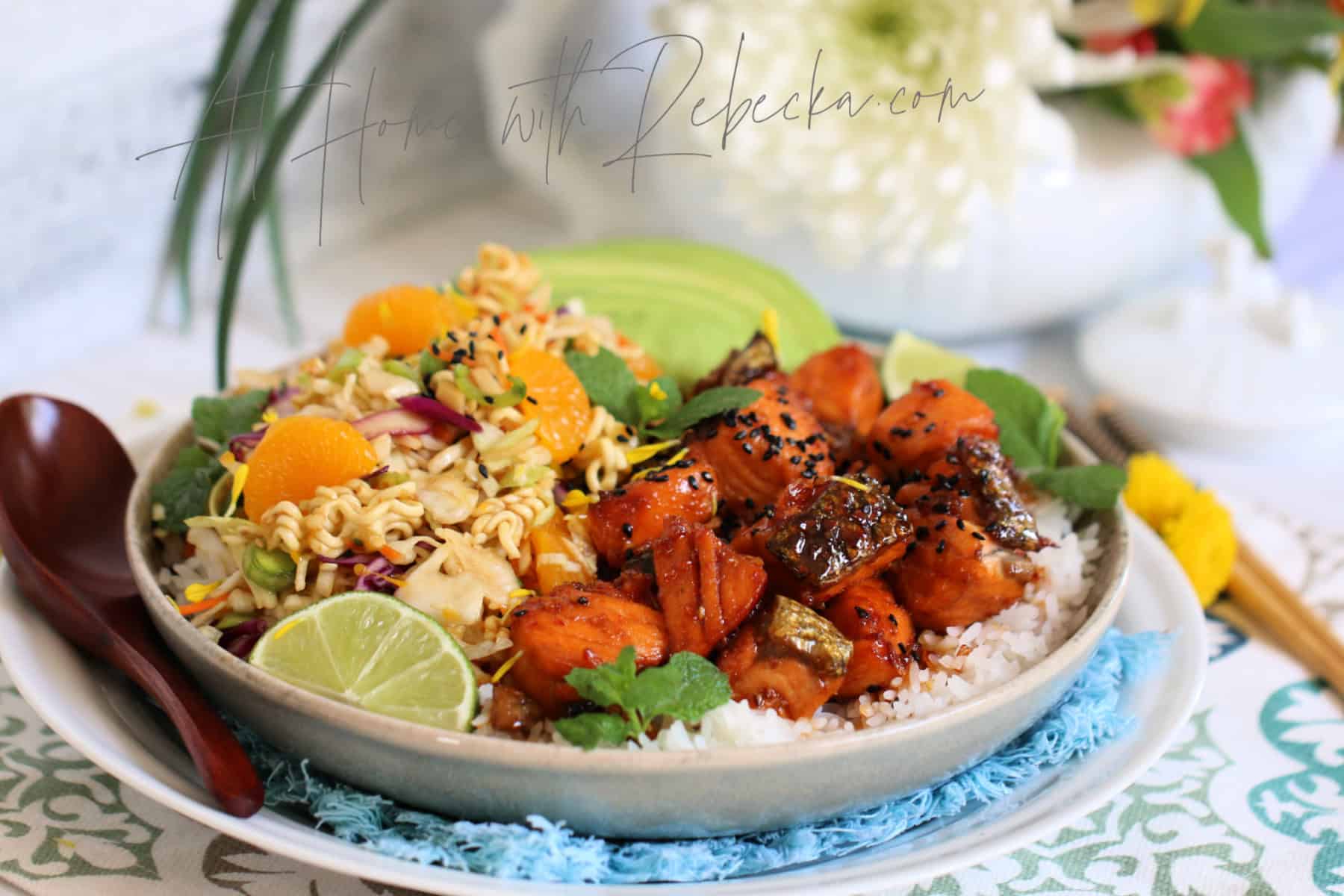 Crispy Skin Salmon Salad Rice Bowl — At Home with Rebecka