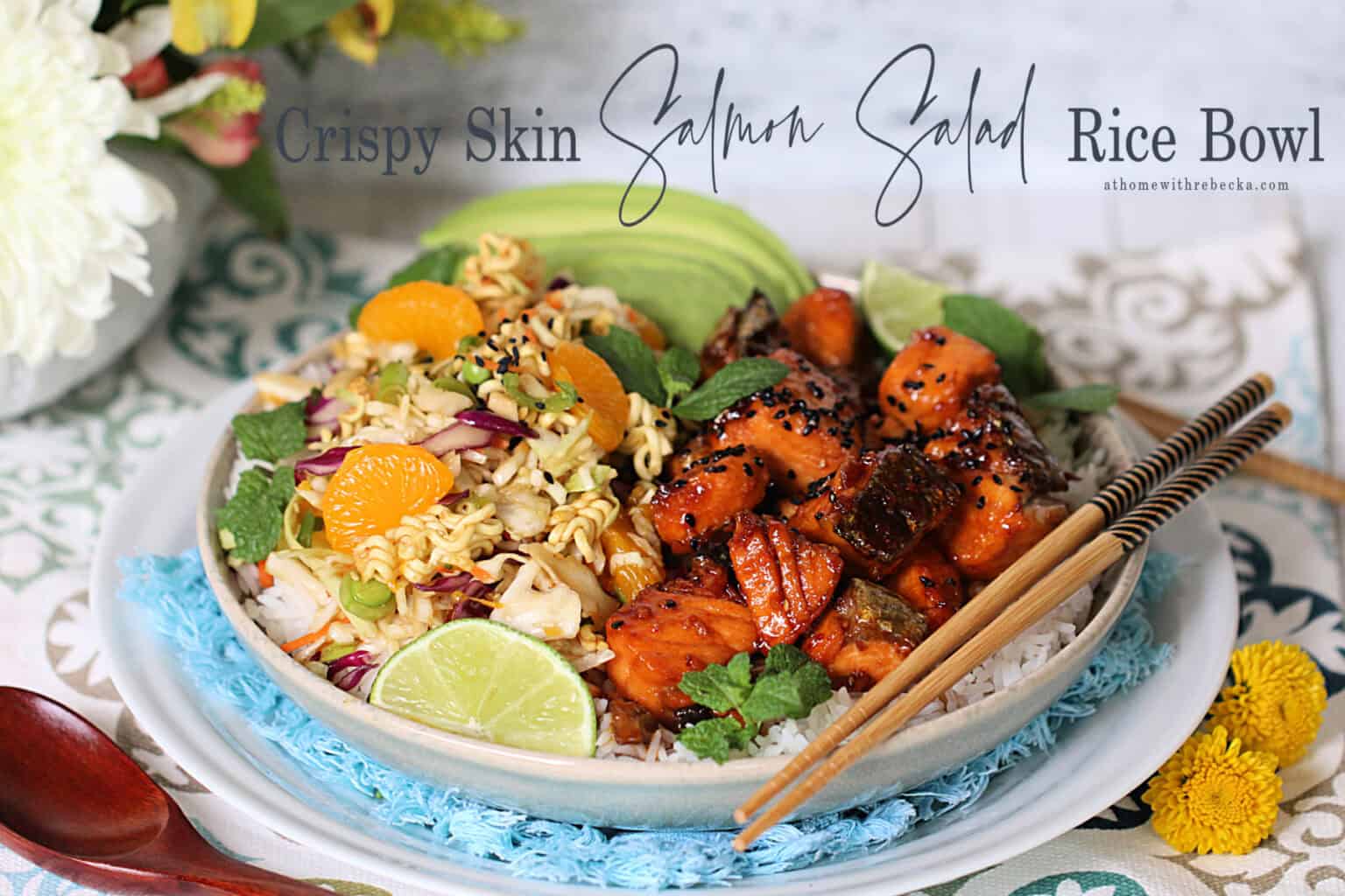 Crispy Skin Salmon Salad Rice Bowl — At Home with Rebecka