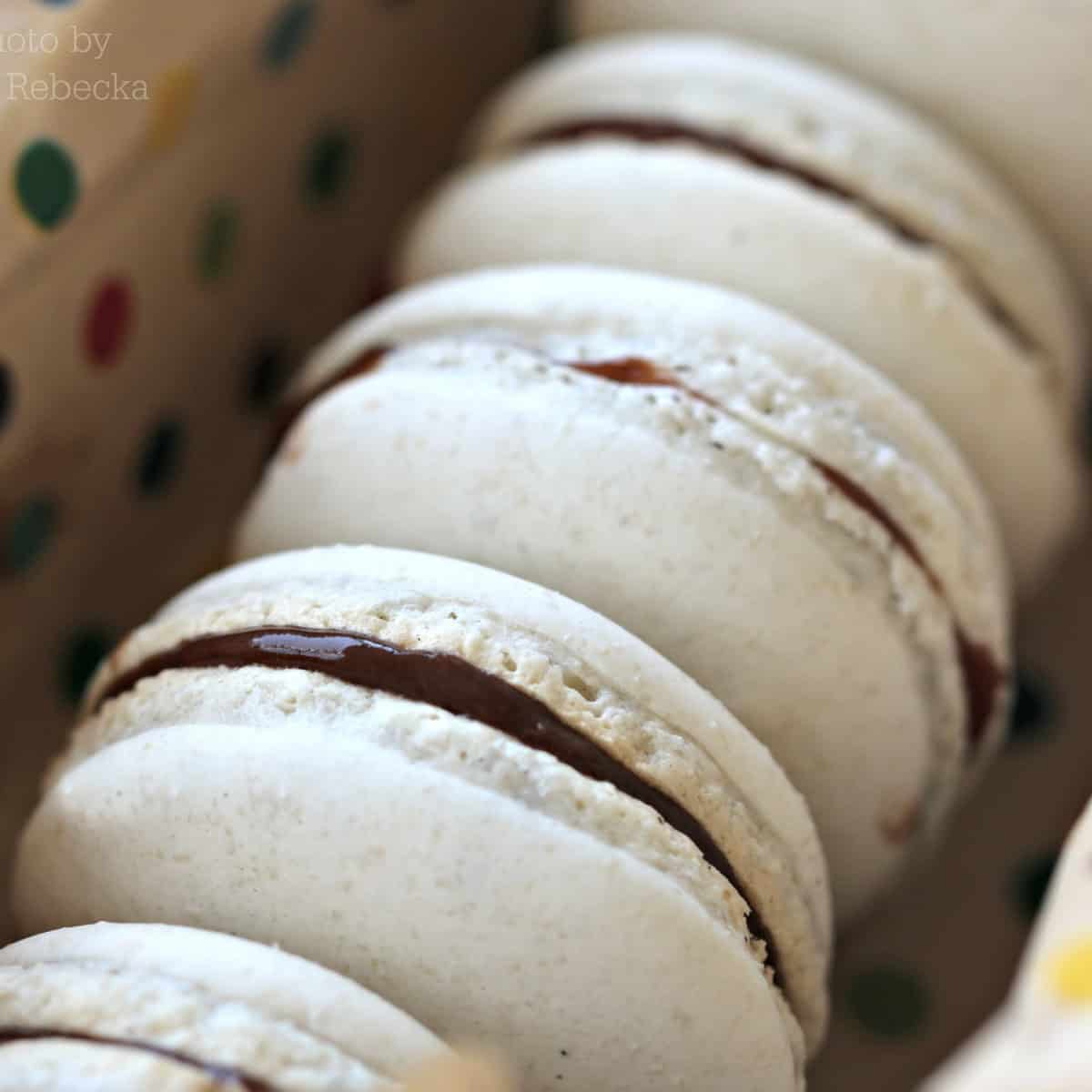 White Macarons with Milk Chocolate Fudge — At Home with Rebecka